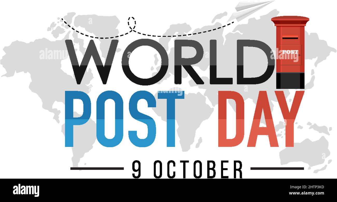 World Post Day banner with world map background illustration Stock ...