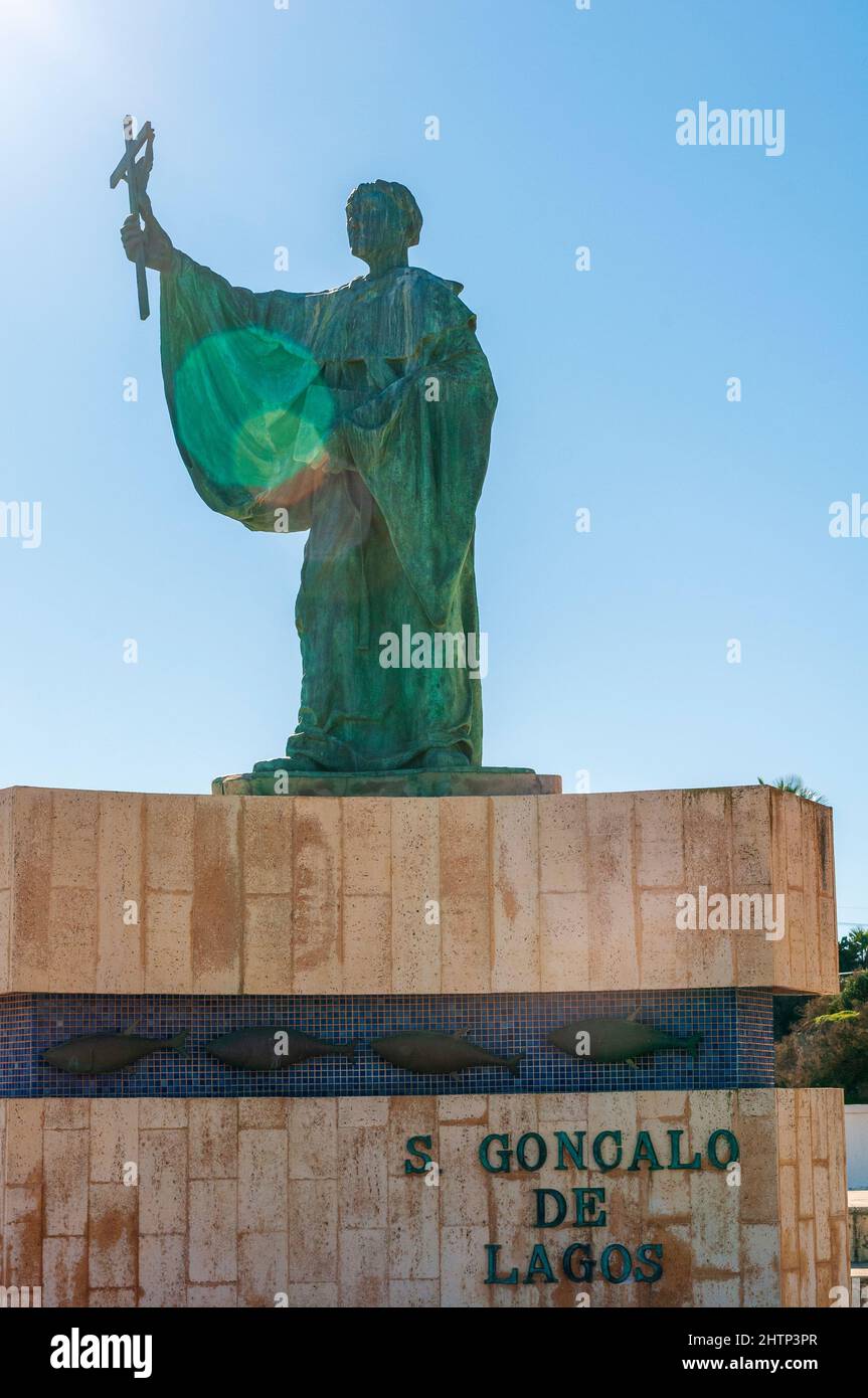 Statue of St Goncalo de Lagos - patron st of Lagos fishermen Stock ...