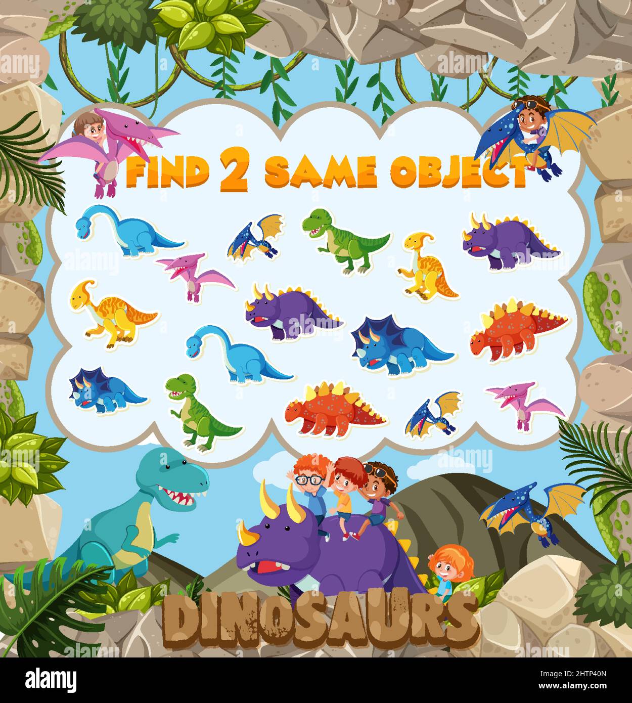 Find object game template of dinosaur illustration Stock Vector Image ...