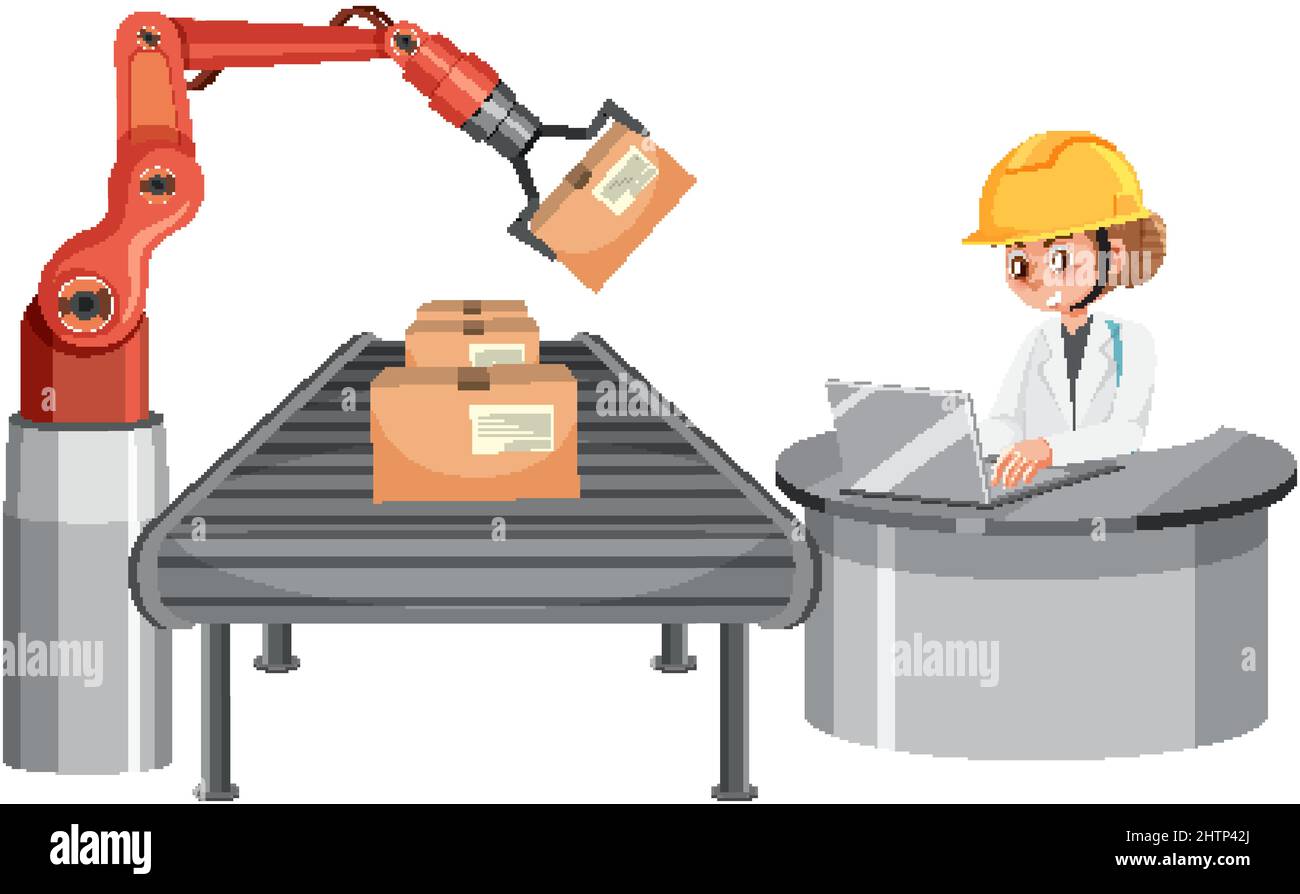 A robotic engineer controlling machine illustration Stock Vector Image ...