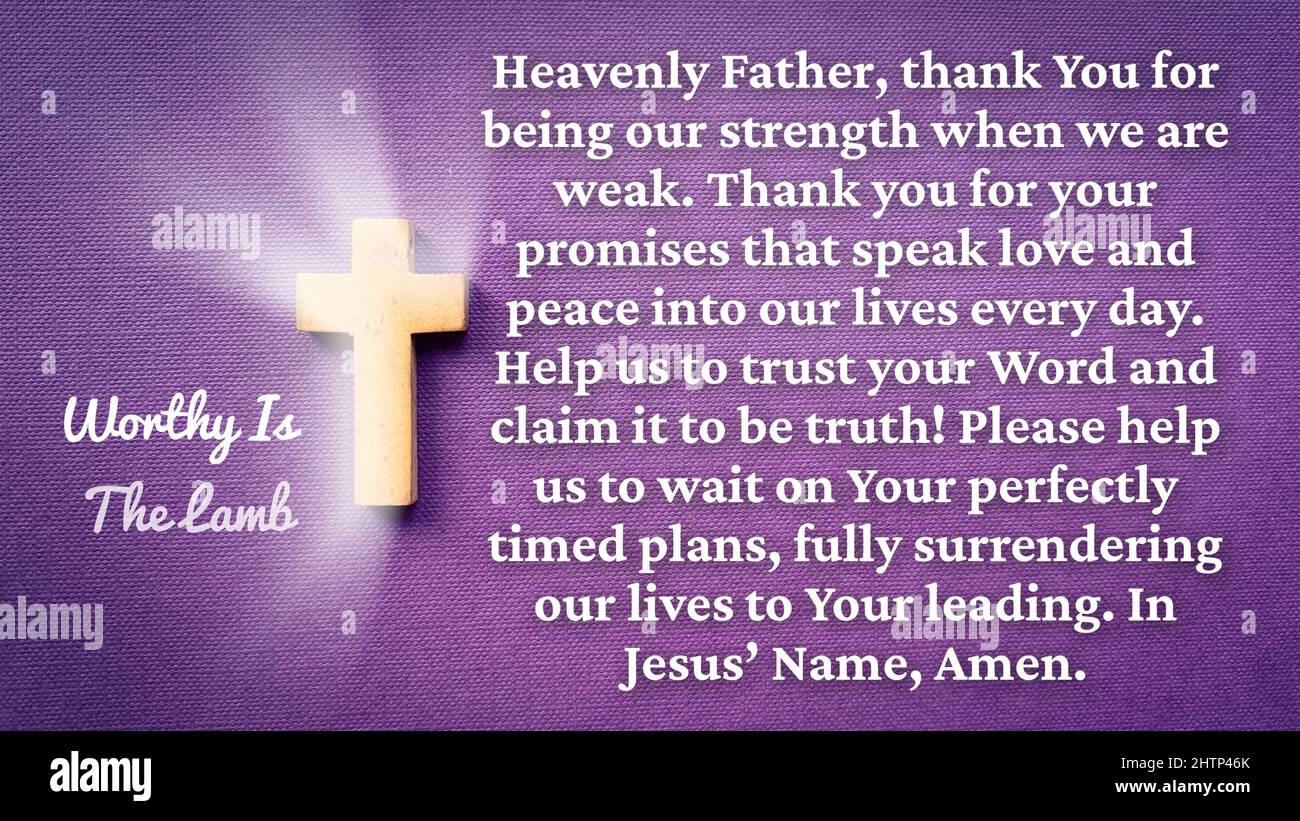 Christianity prayer on purple color cover with shining cross Stock ...