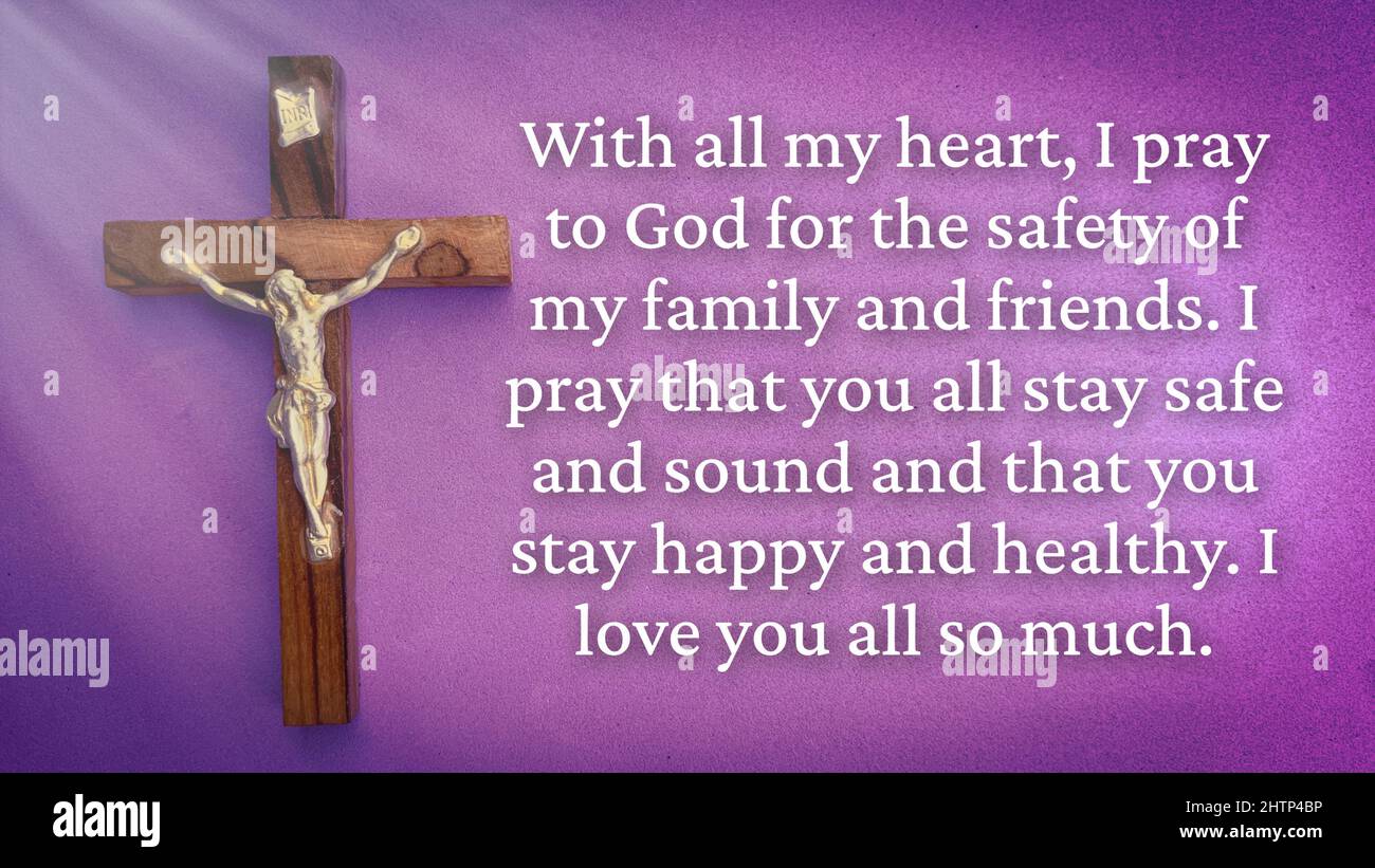 Christianity prayer on purple color cover with bright shining cross ...