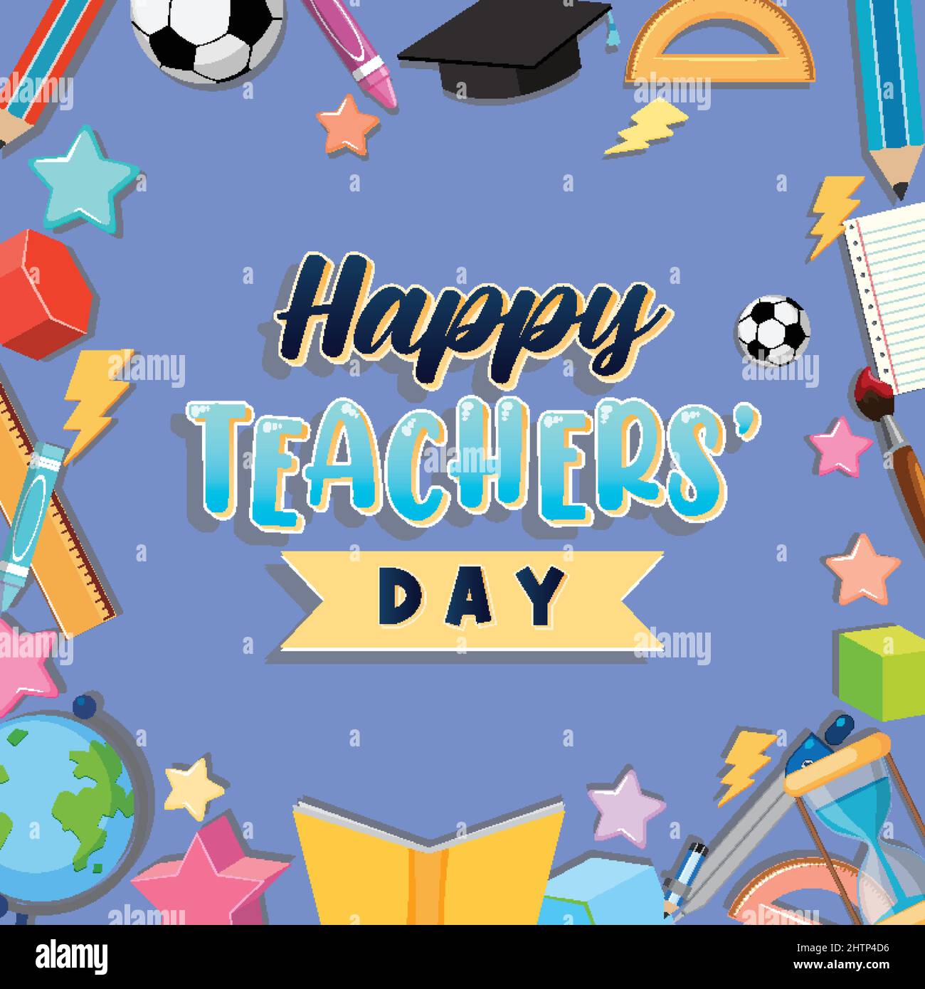 Happy Teacher's Day poster with school objects illustration Stock ...