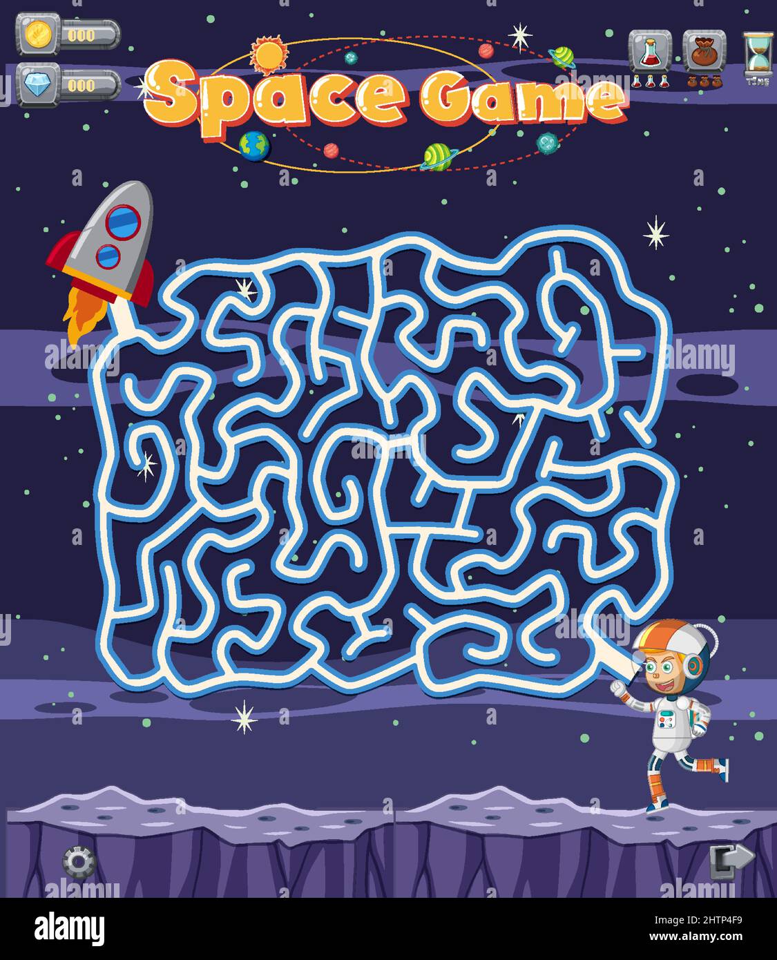 Space maze puzzle game template illustration Stock Vector Image & Art ...