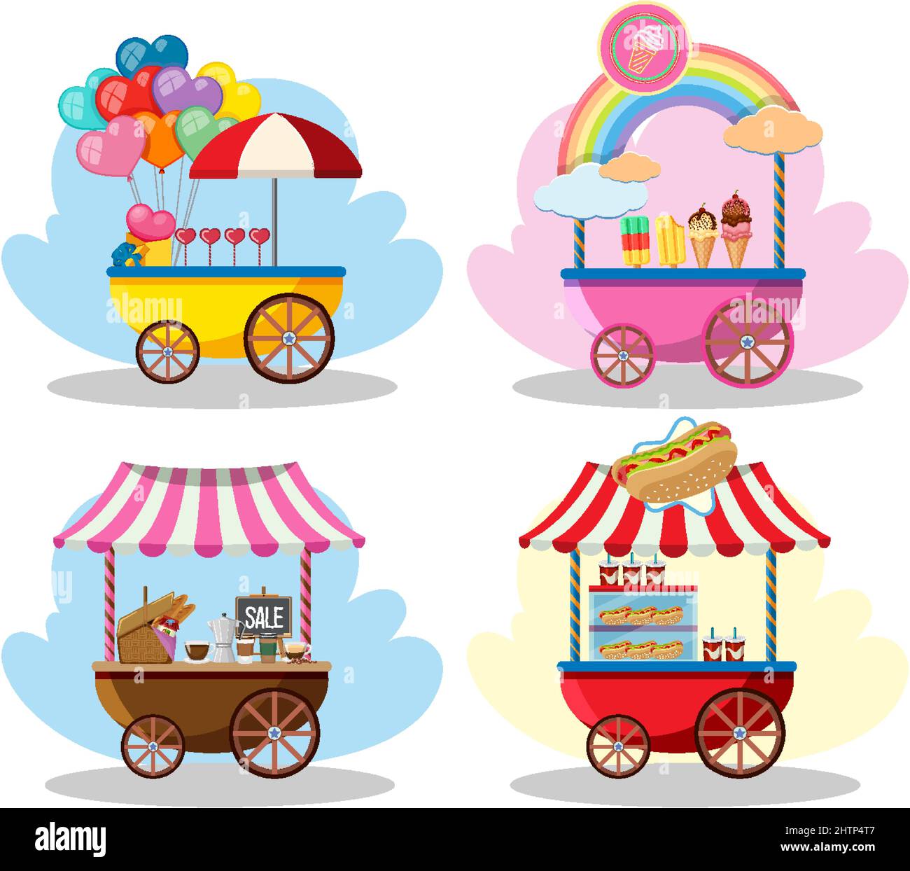 Set of different food carts in cartoon style illustration Stock Vector ...