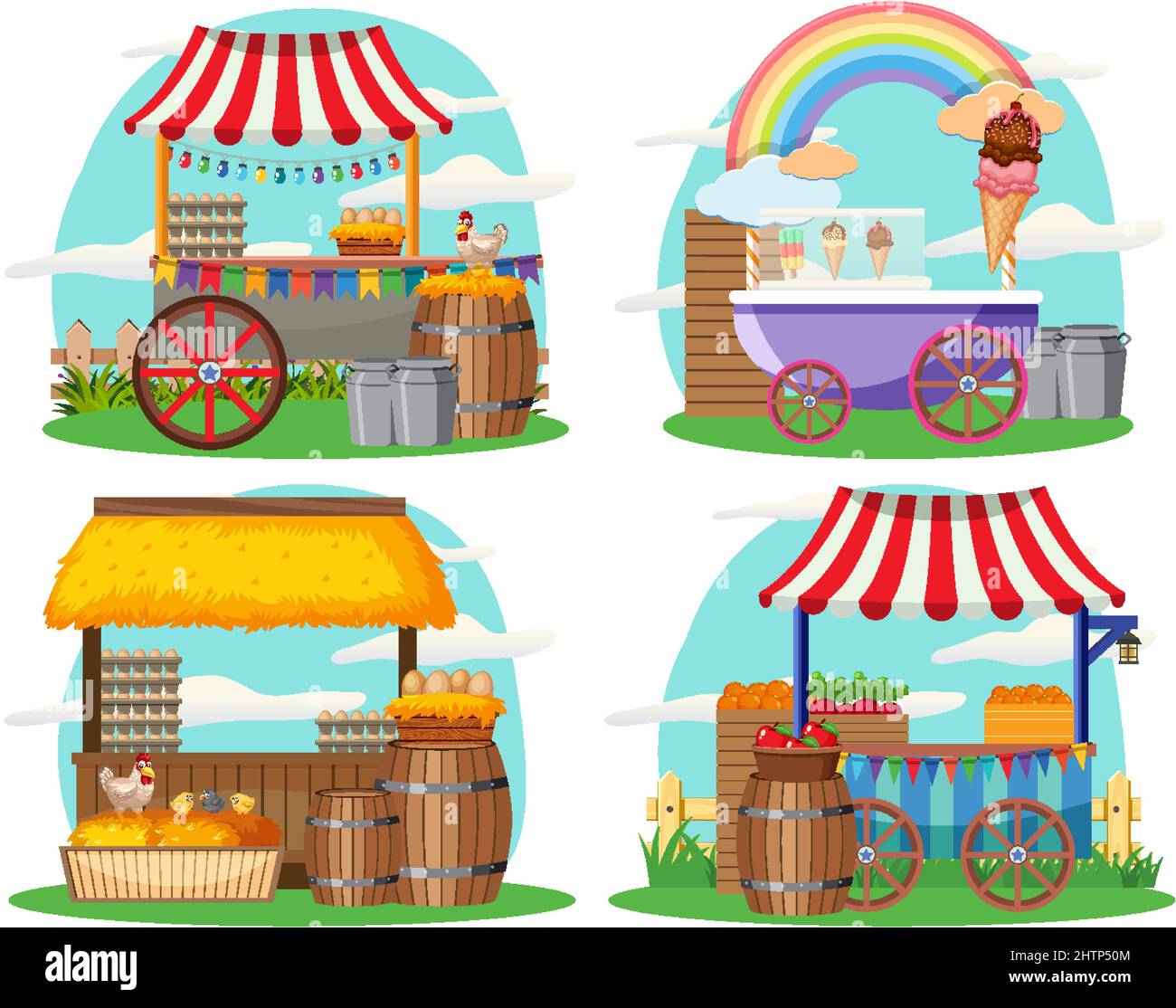 Flea market concept with set of different stores illustration Stock ...