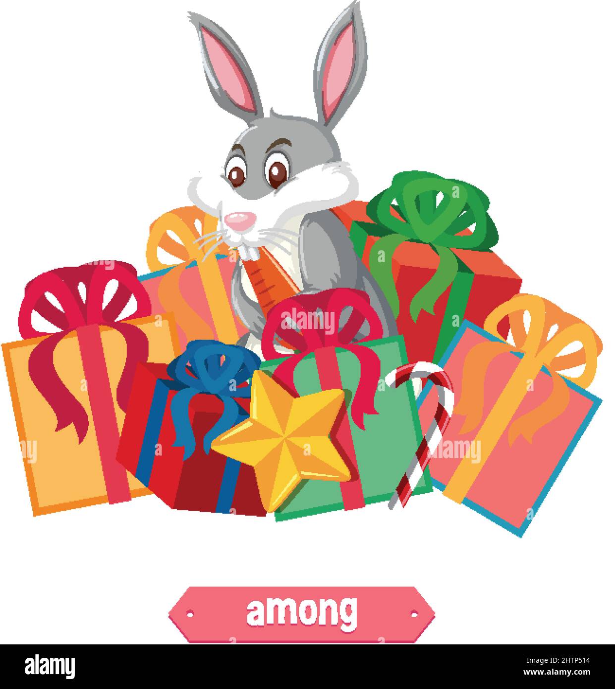 Preposition wordcard with bunny and boxes illustration Stock Vector ...