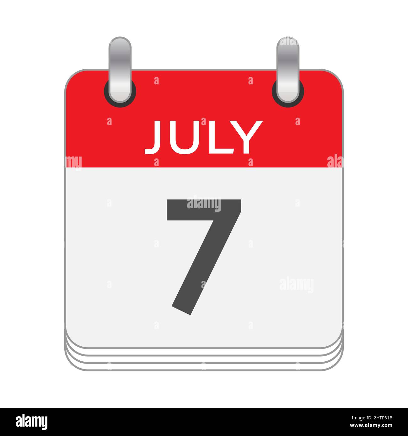 JULY 7. A leaf of the flip calendar with the date of JULY 7. Flat style ...