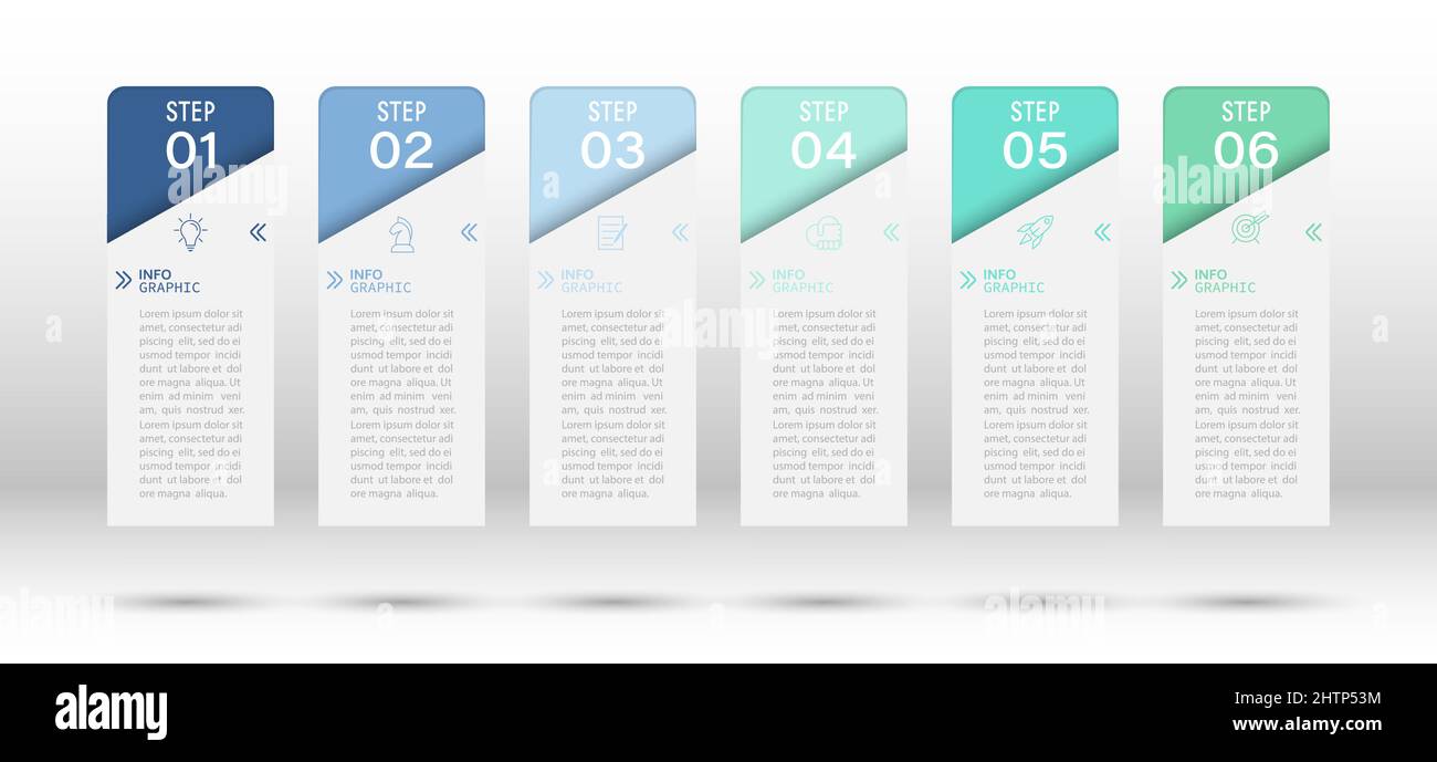 Business infographics. 6 stages of achieving the goal. Stages of the ...