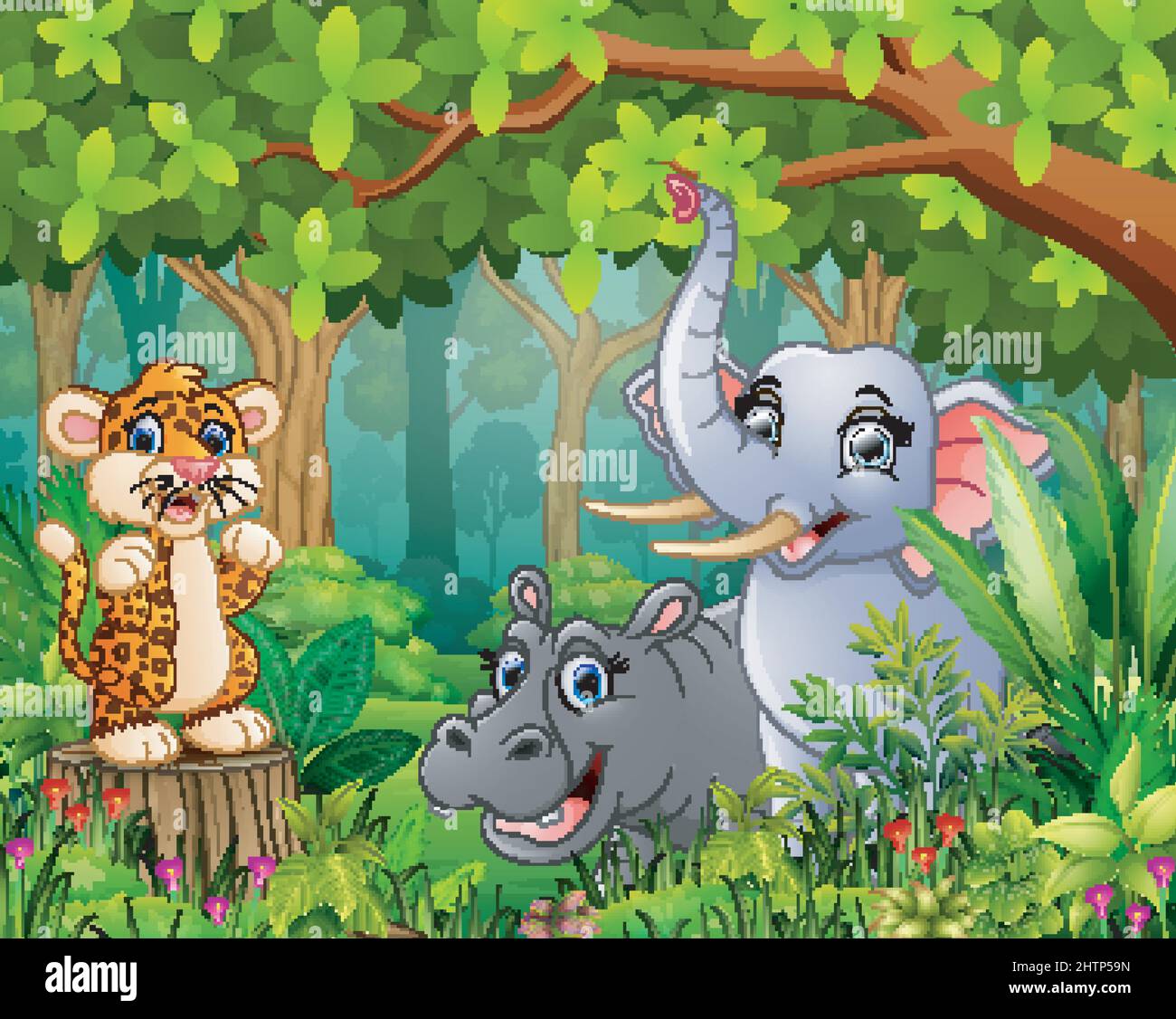 Beautiful green forest with elephant Stock Vector Images - Alamy