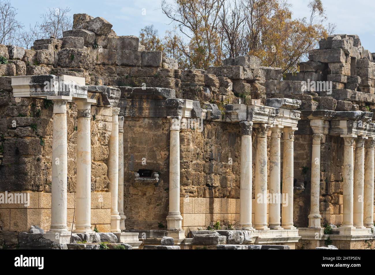 An antique ruined city of columns.Ruin. View of the ancient city in ...