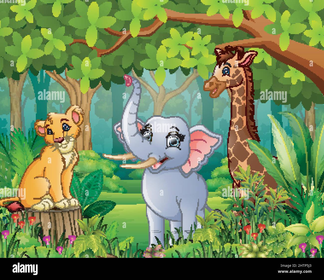 Landscape forest cartoon of green with wild animal Stock Vector Image ...