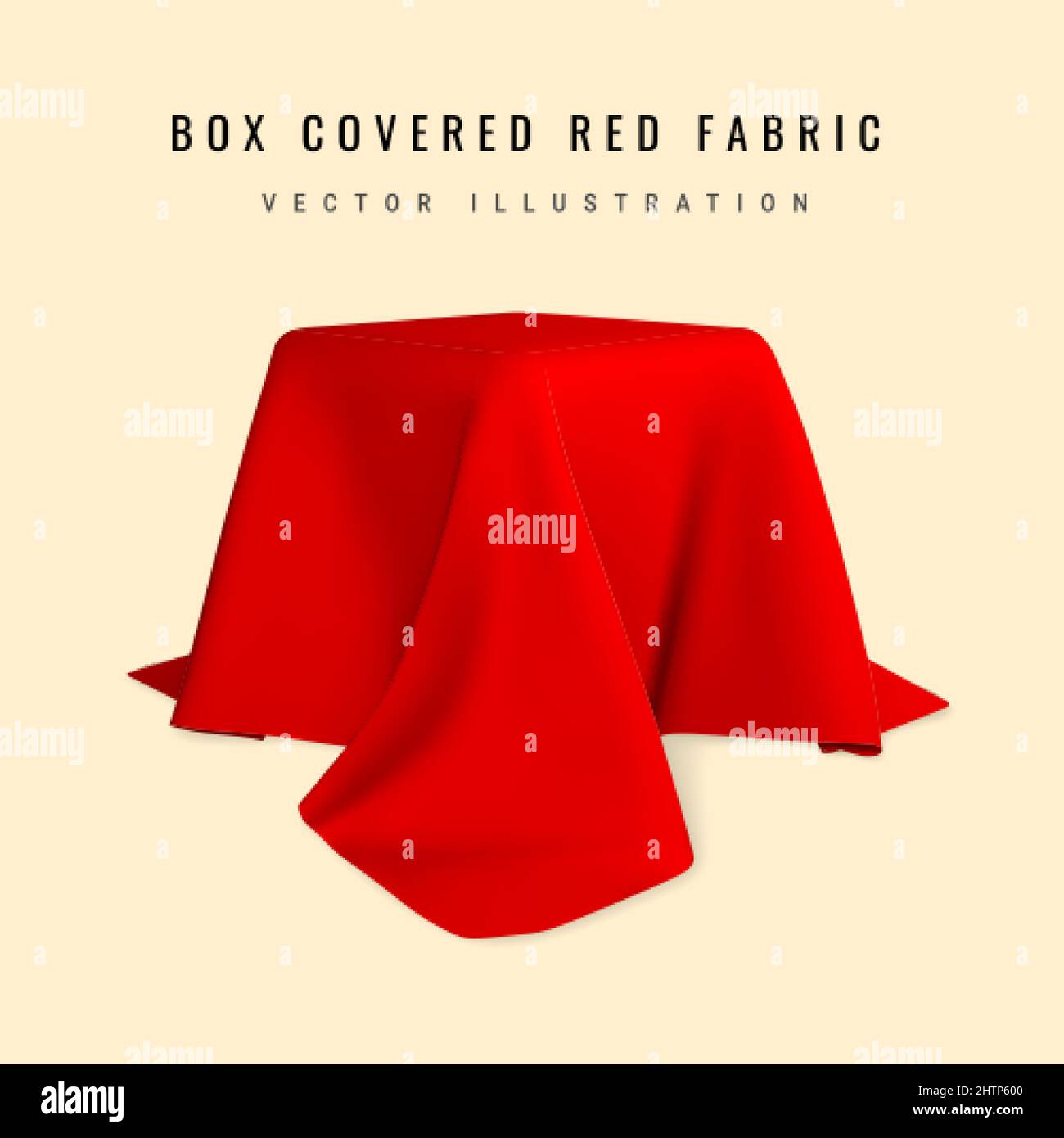 Square box covered with realistic red silk fabric isolated on light ...