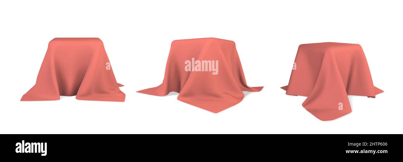 Square box covered with realistic red silk fabric isolated on light ...