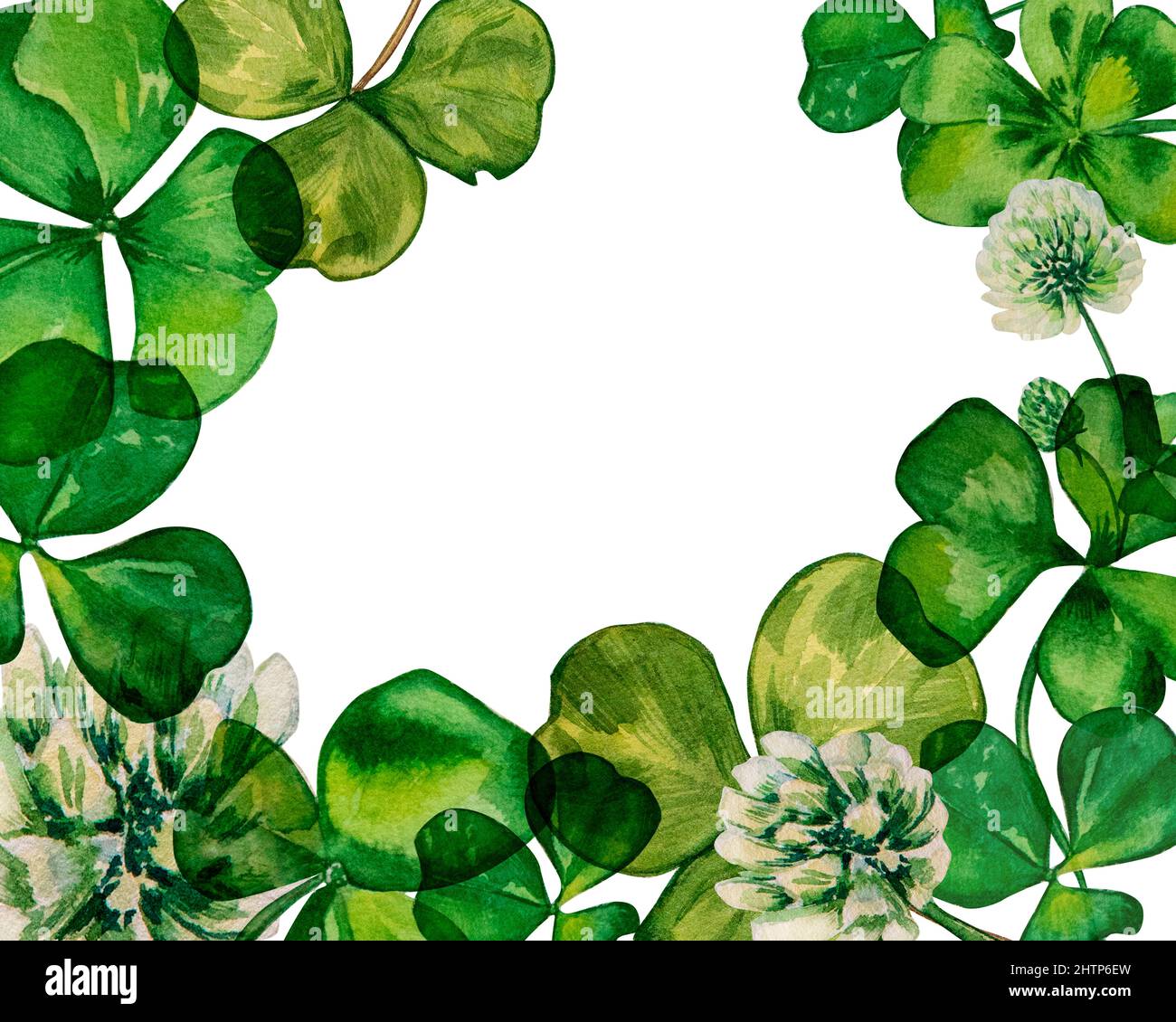 Shamrock and clover square frame watercolor on white background. Hand ...
