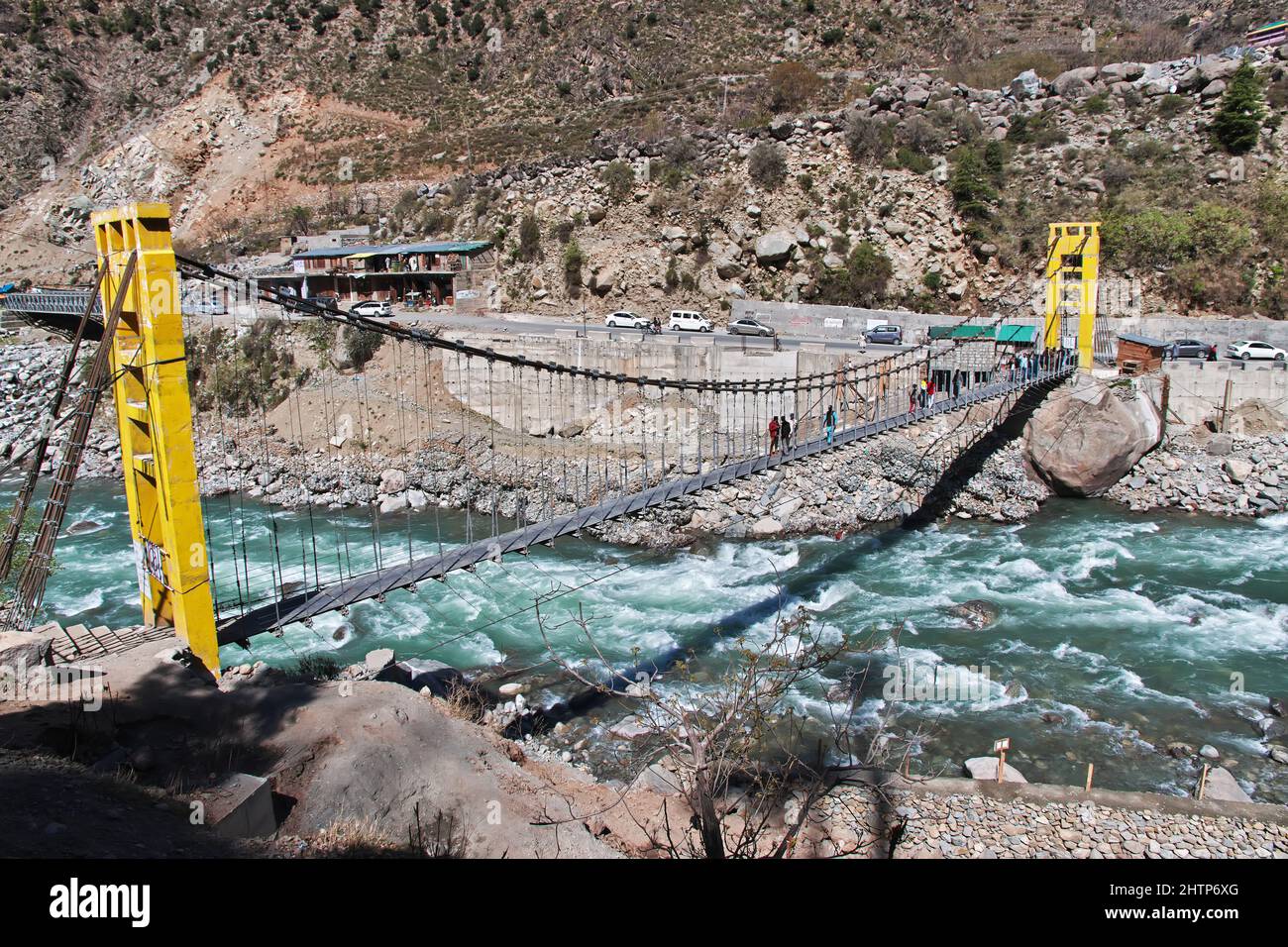 The bridge on Swat river in the valley of Himalayas, Pakistan Stock ...