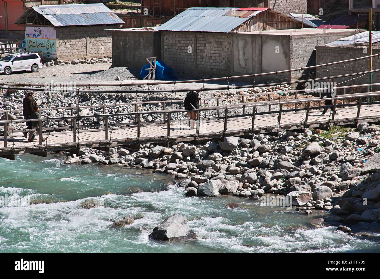 The bridge on Swat river in the valley of Himalayas, Pakistan Stock ...
