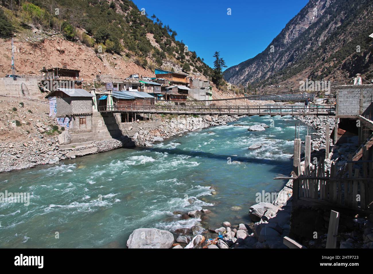 The bridge on Swat river in the valley of Himalayas, Pakistan Stock ...