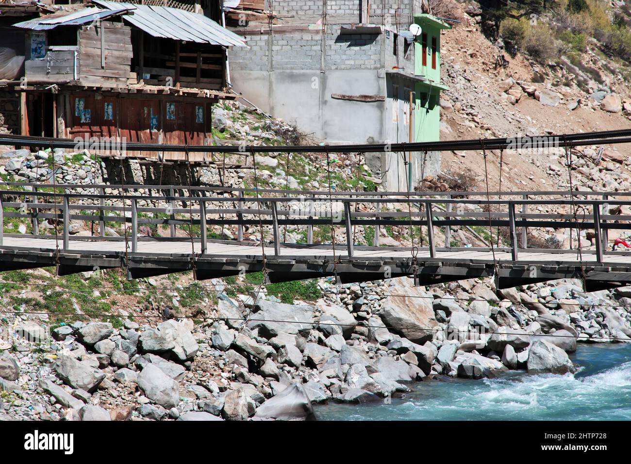 The bridge on Swat river in the valley of Himalayas, Pakistan Stock ...