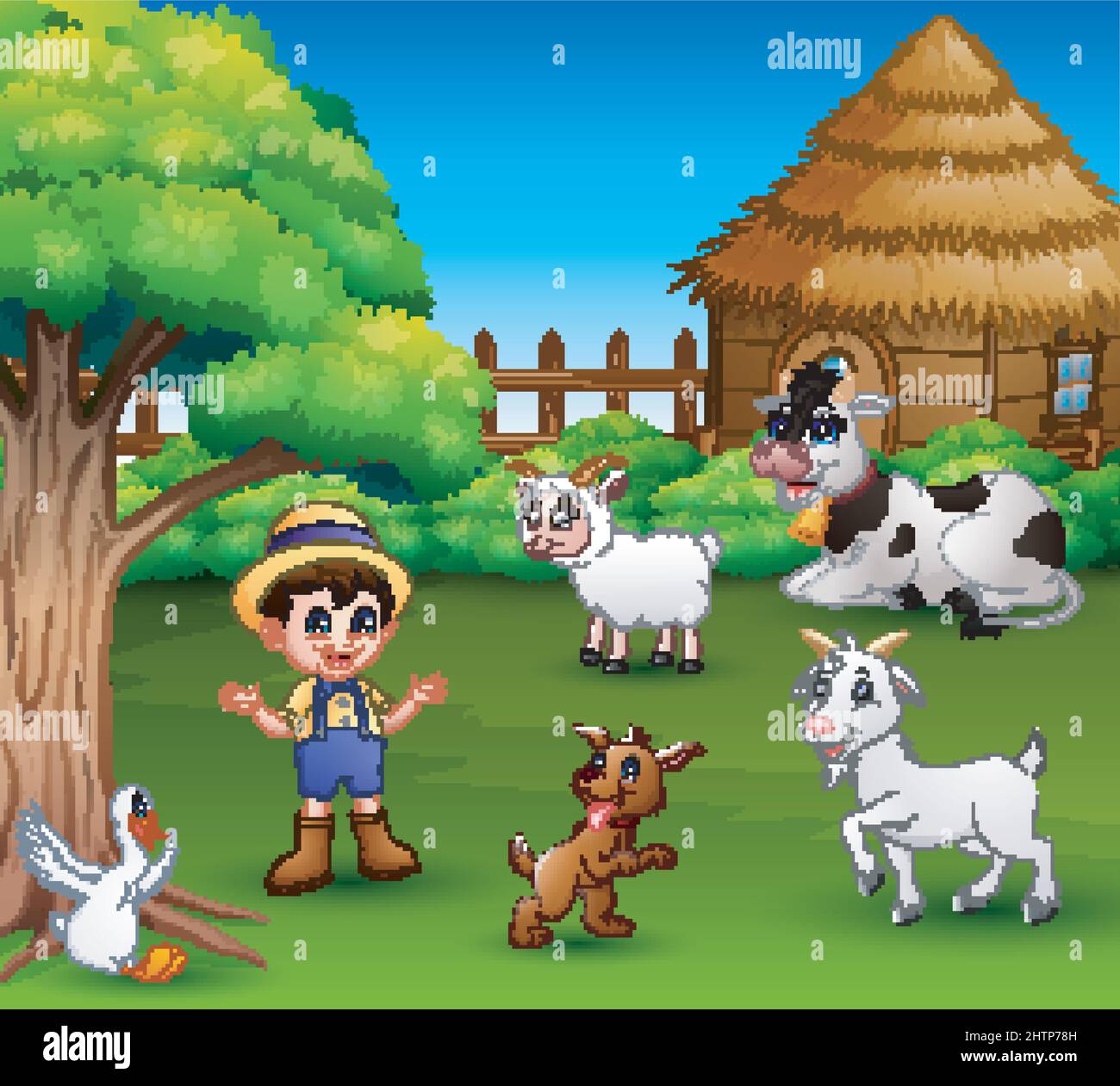 A farmer at his farm with a bunch of farm animals Stock Vector Image ...