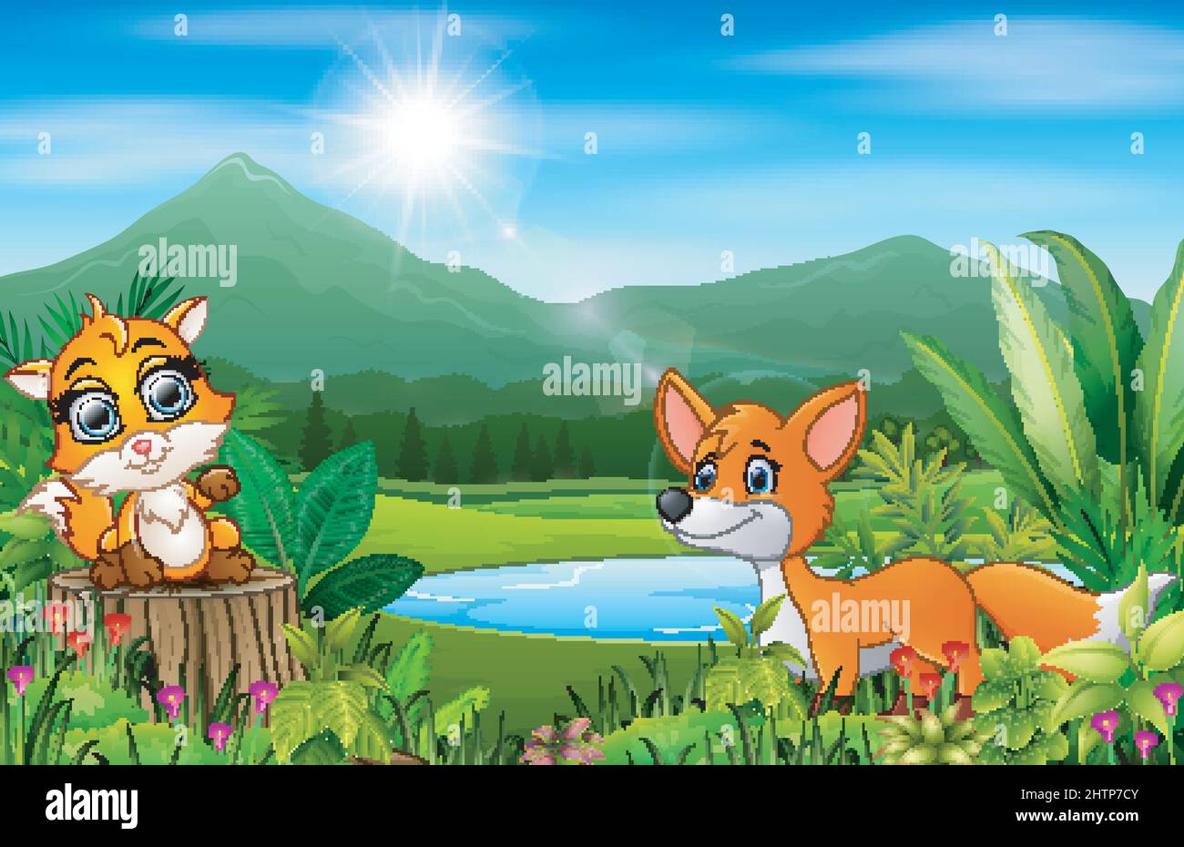 Happy fox on the beautiful nature Stock Vector Image & Art - Alamy