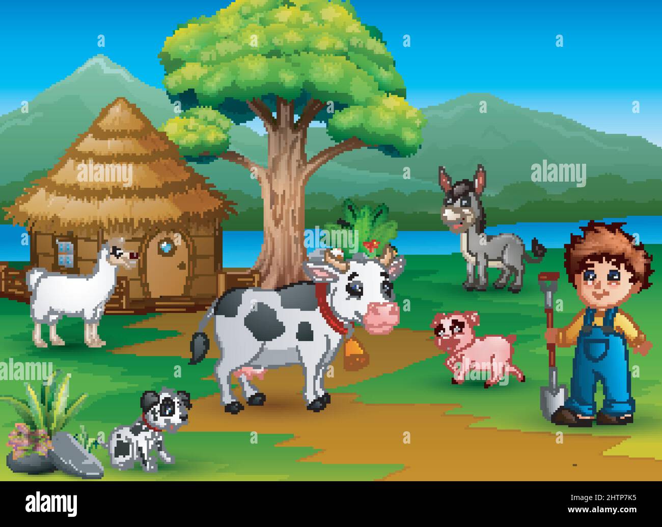 Farmer activity on the nature with animal farm Stock Vector Image & Art ...