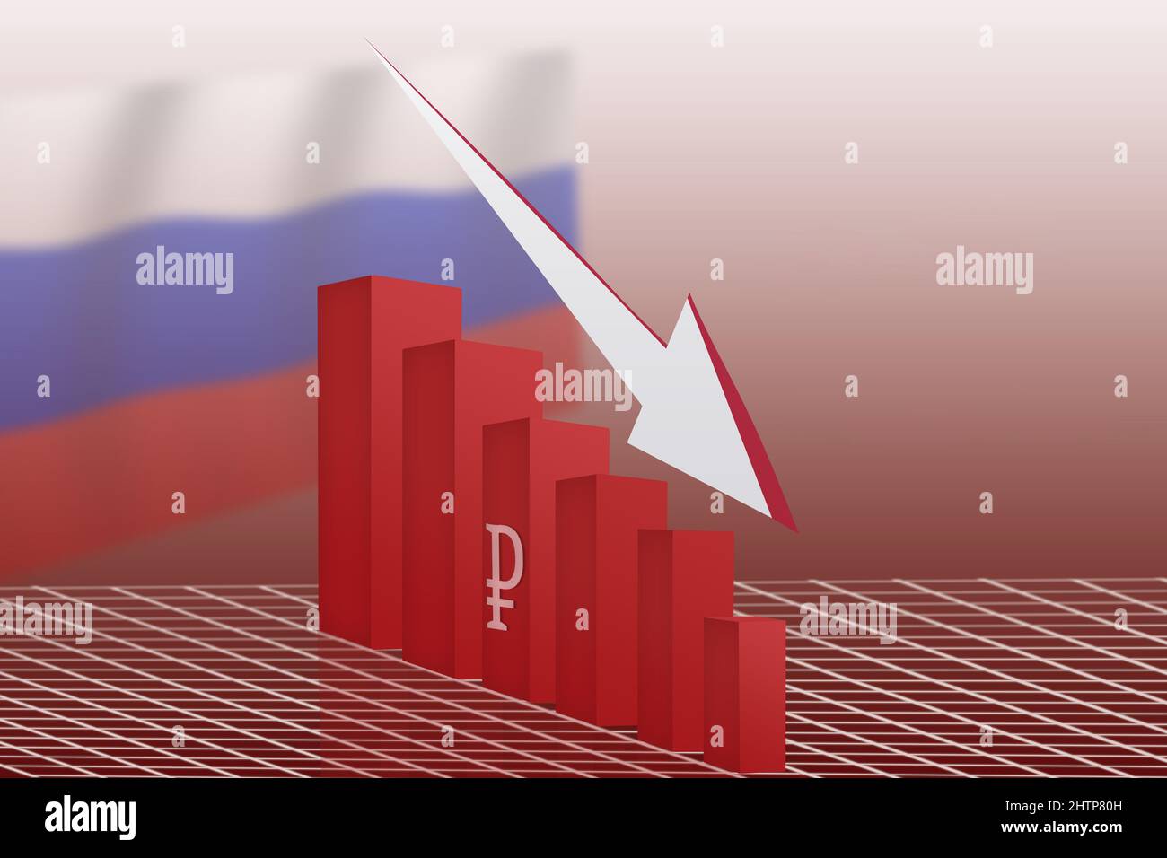 graph of the ruble's fall against the background of the Russian flag ...