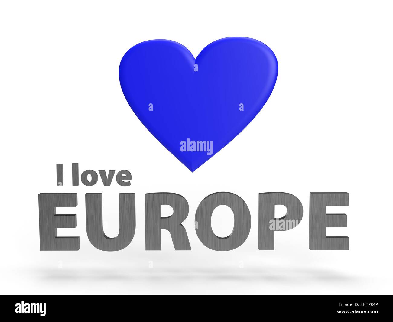 The slogan I love Europe as a 3D rendering with blue heart an Text in ...