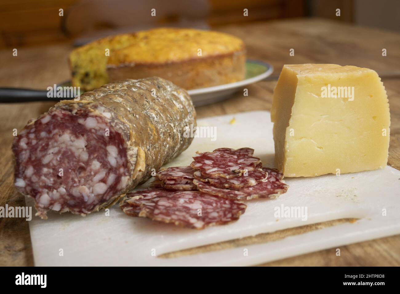 sliced Milan salami and Sardinian pecorino cheese Stock Photo - Alamy