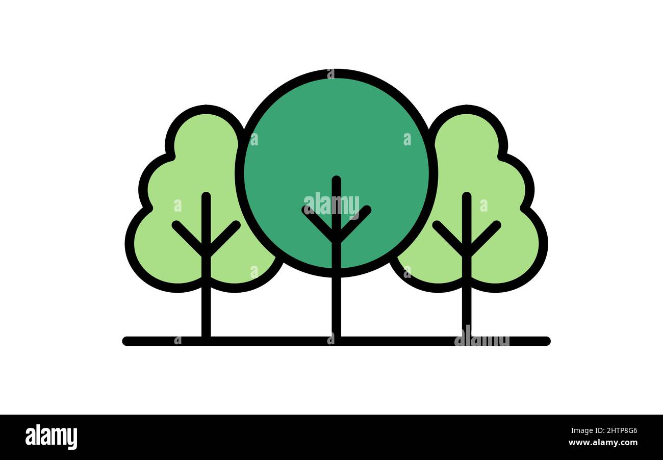 Forest color icon. Trees line icon. Reforestation concept. Tree farm or ...