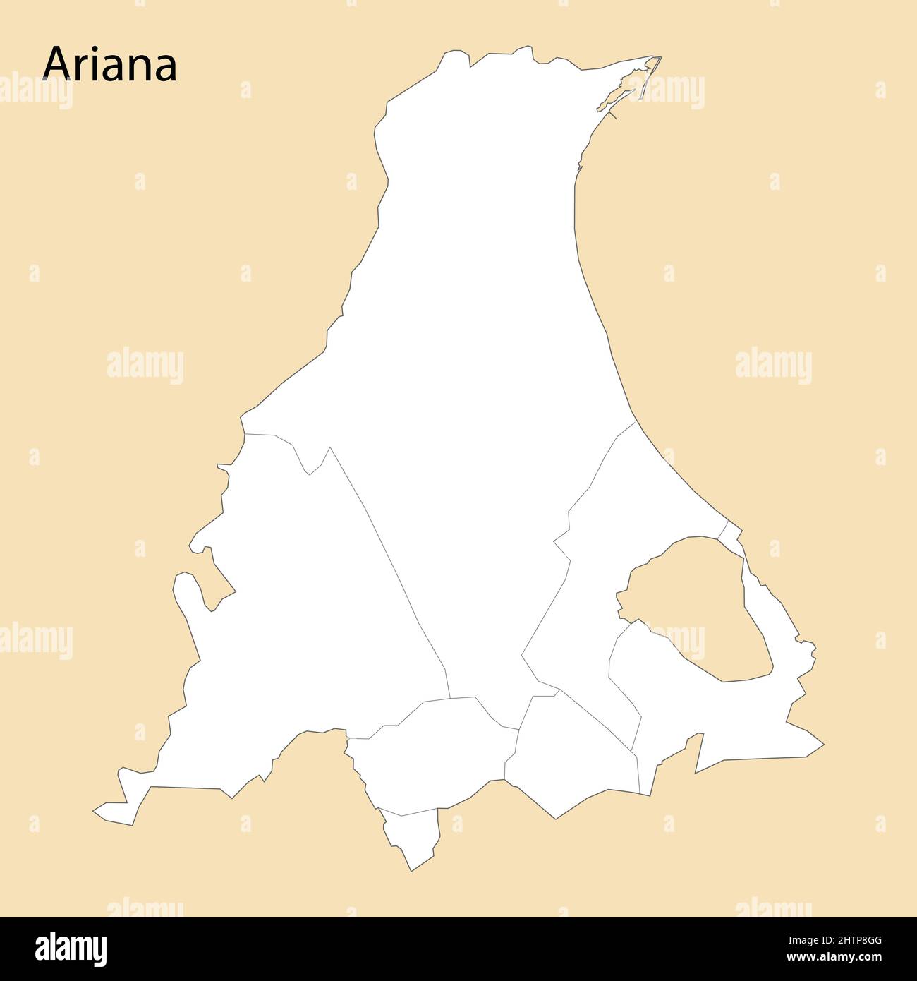 High Quality map of Ariana is a region of Tunisia, with borders of the ...