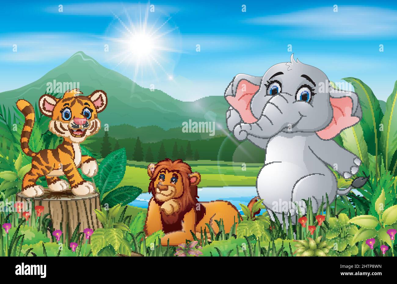 Landscape forest with happy animals cartoon Stock Vector Image & Art ...