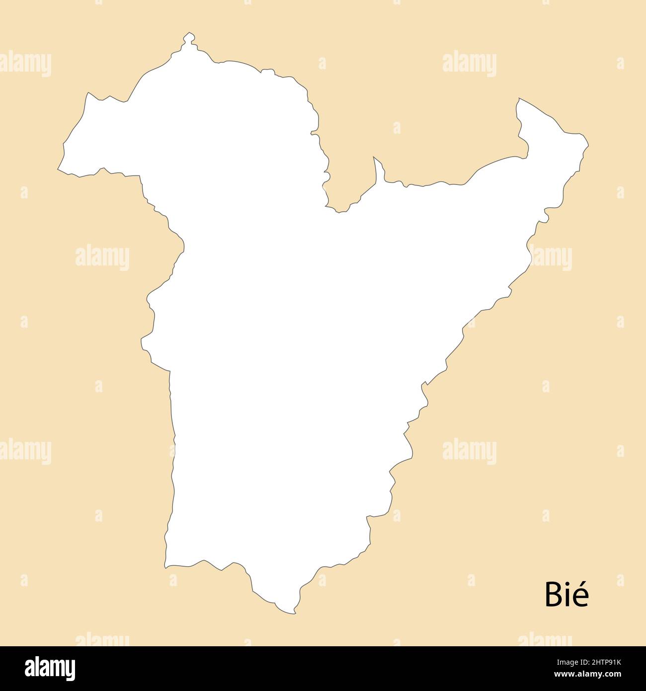 High Quality map of Bie is a region of Angola, with borders of the ...