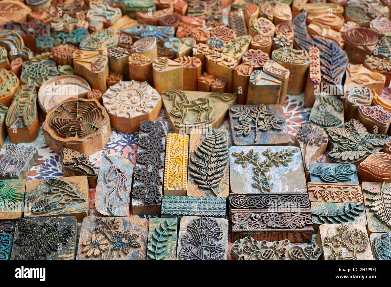 Printed fabric pattern. A modern hobby of old traditional crafts Stock ...