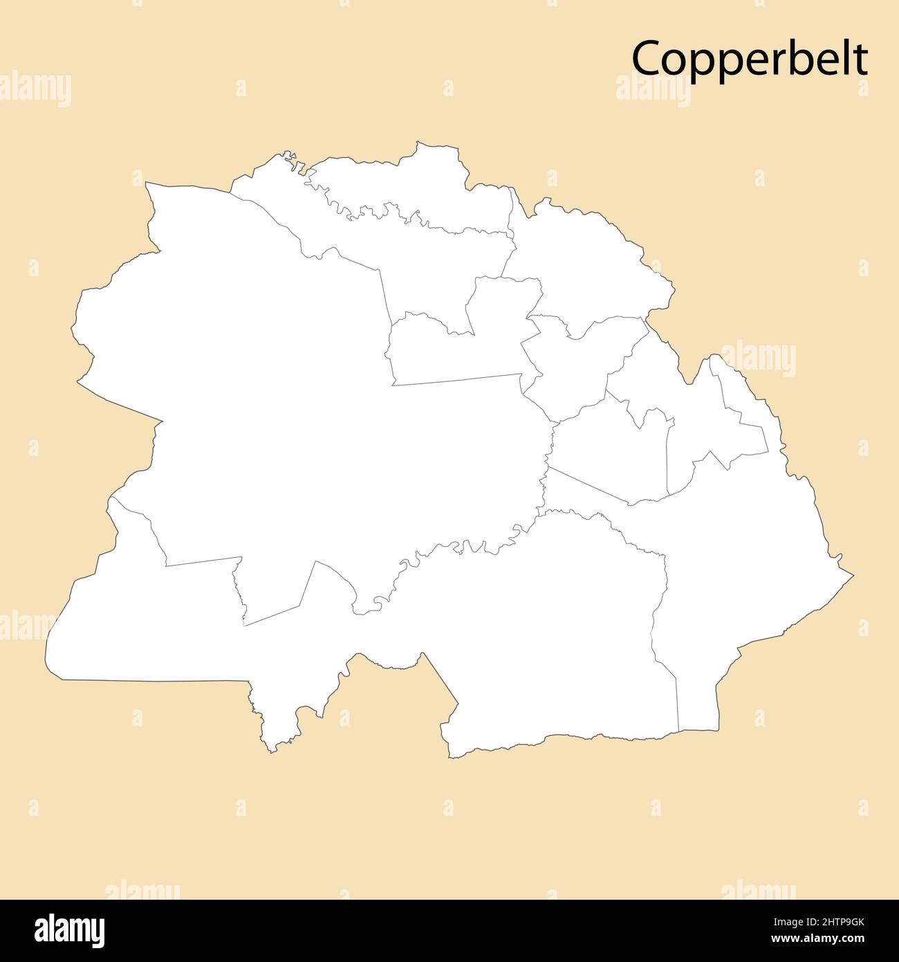 High Quality map of Copperbelt is a region of Zambia, with borders of the districts Stock Vector ...