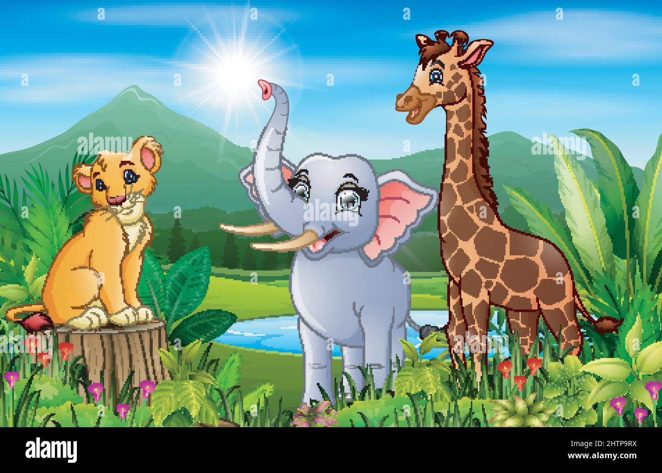 Landscape forest with happy animals cartoon Stock Vector Image & Art ...