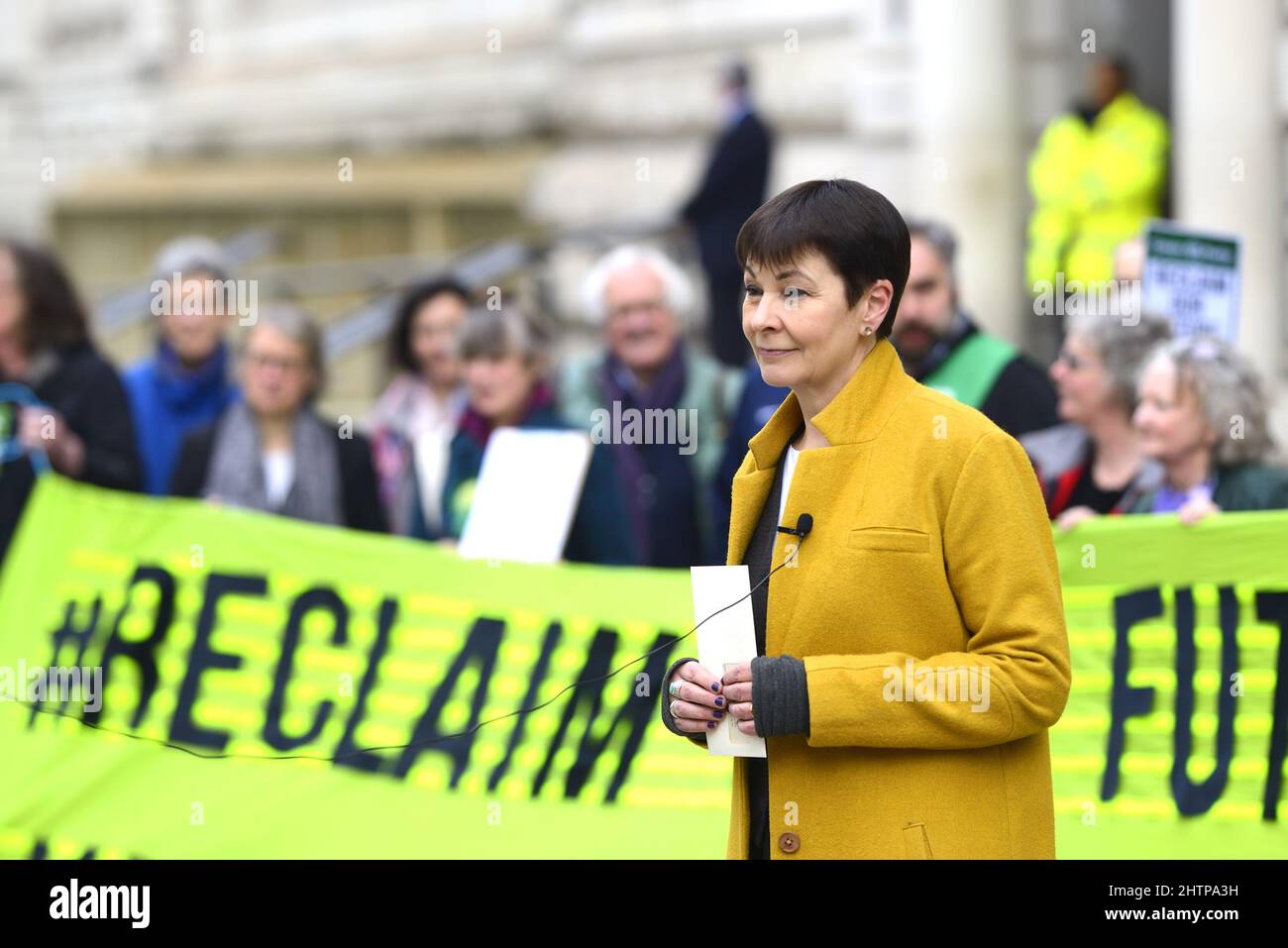 Caroline Lucas MP of the Green Party demonstrating in Westminster, Feb ...