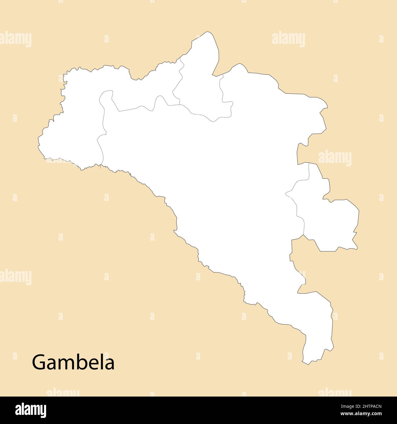 High Quality map of Gambela is a region of Ethiopia, with borders of ...