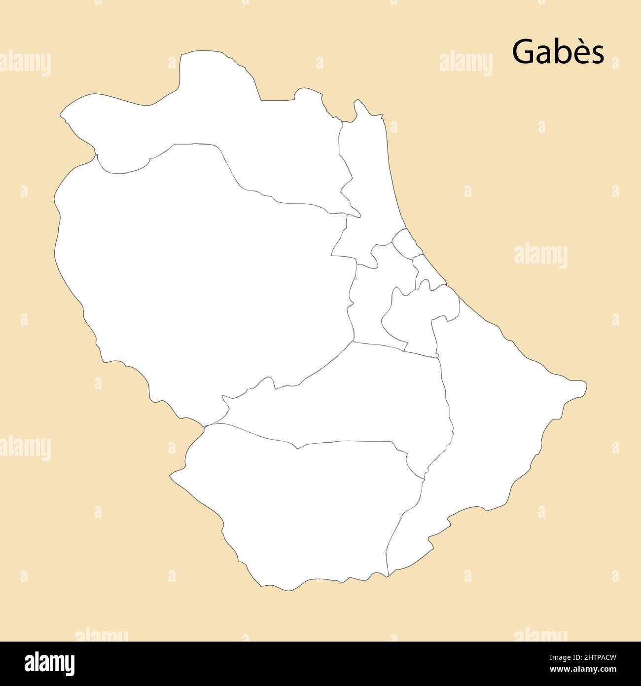 High Quality map of Gabes is a region of Tunisia, with borders of the ...