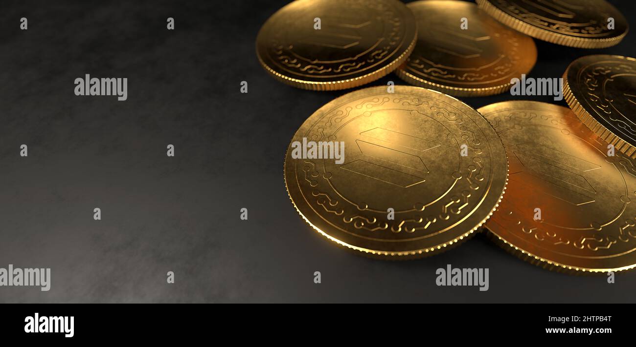 Solana SOL Cryptocurrency. Solana gold coins concept background with ...