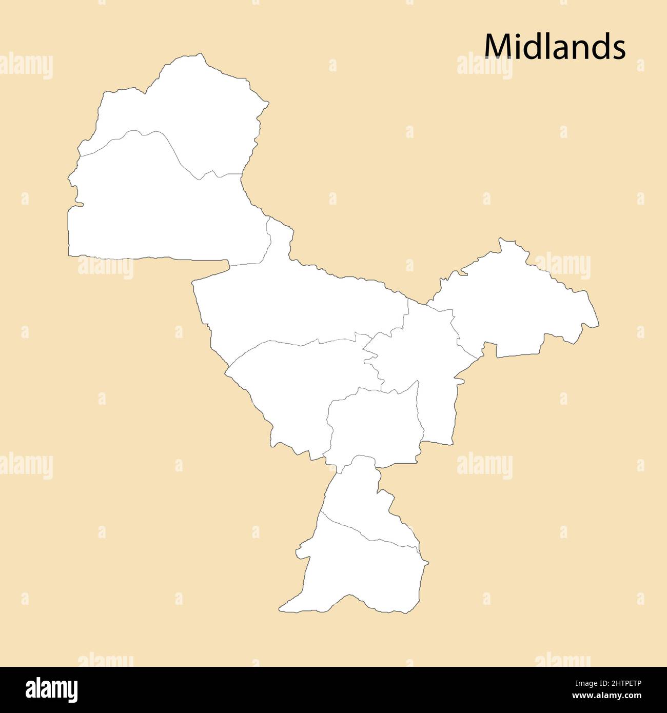 High Quality map of Midlands is a region of , with borders of the ...