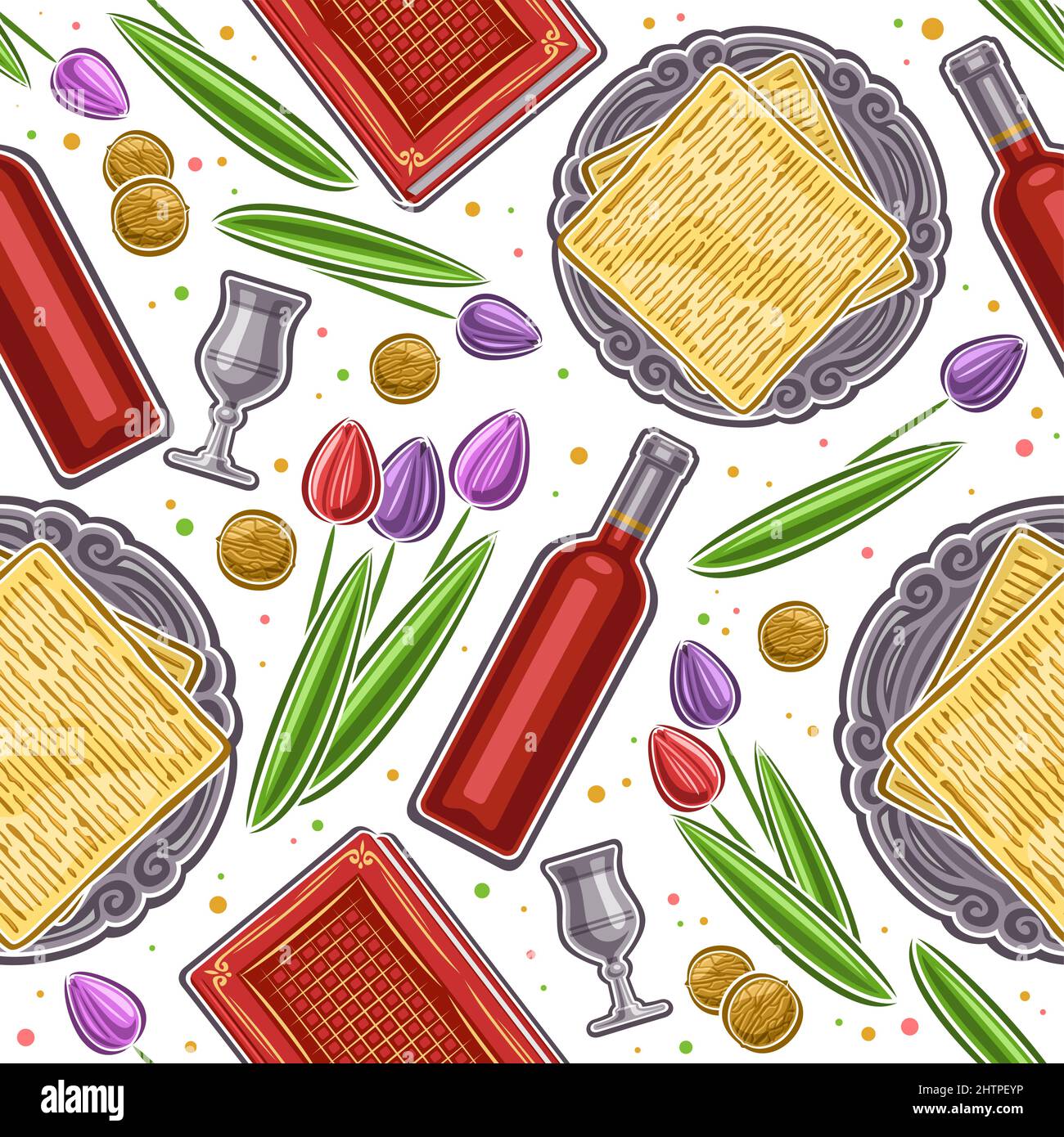Vector Passover Seamless Pattern, square repeating background with set ...