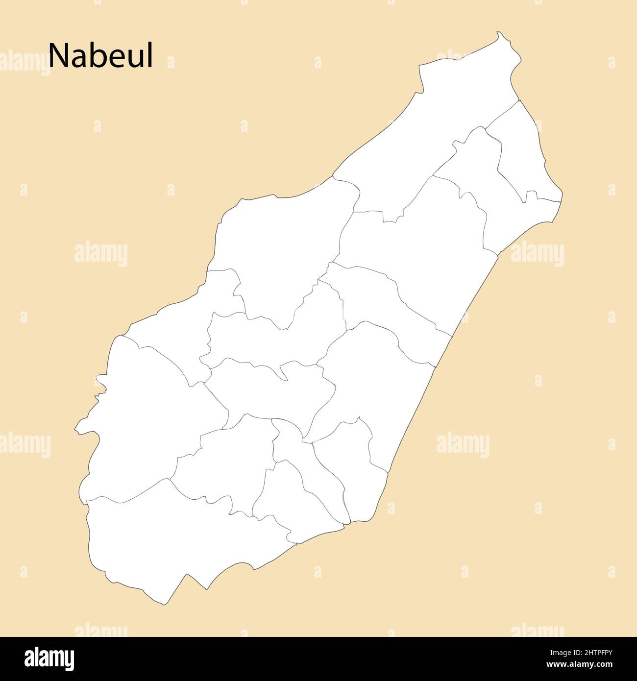High Quality map of Nabeul is a region of Tunisia, with borders of the ...
