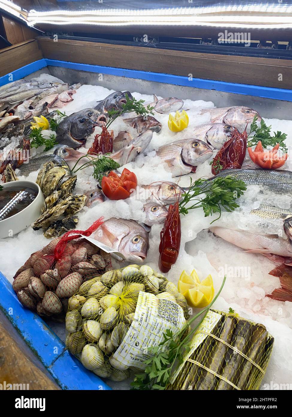 Fresh fish on display in restaurant in Andalusia Stock Photo - Alamy