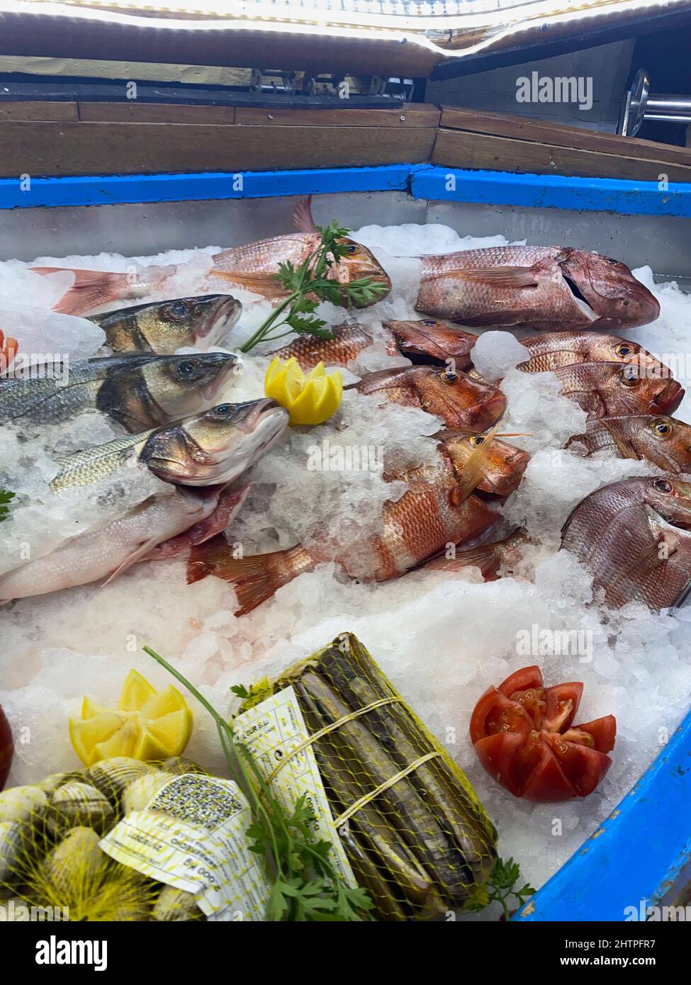 Fresh fish on display in restaurant in Andalusia Stock Photo - Alamy