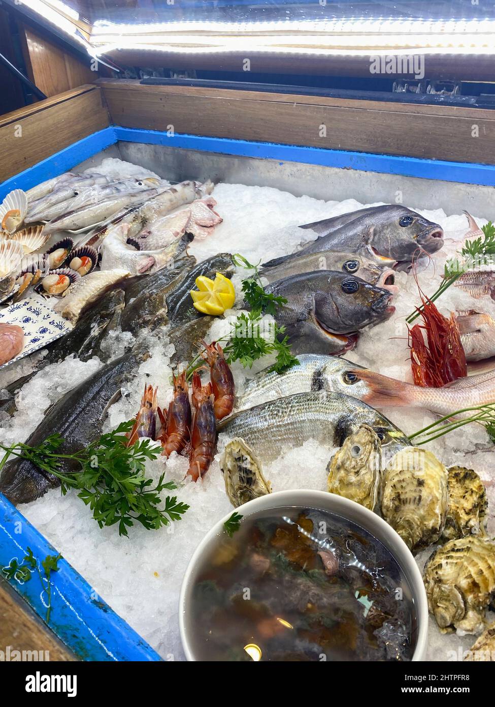 Fresh fish on display in restaurant in Andalusia Stock Photo - Alamy