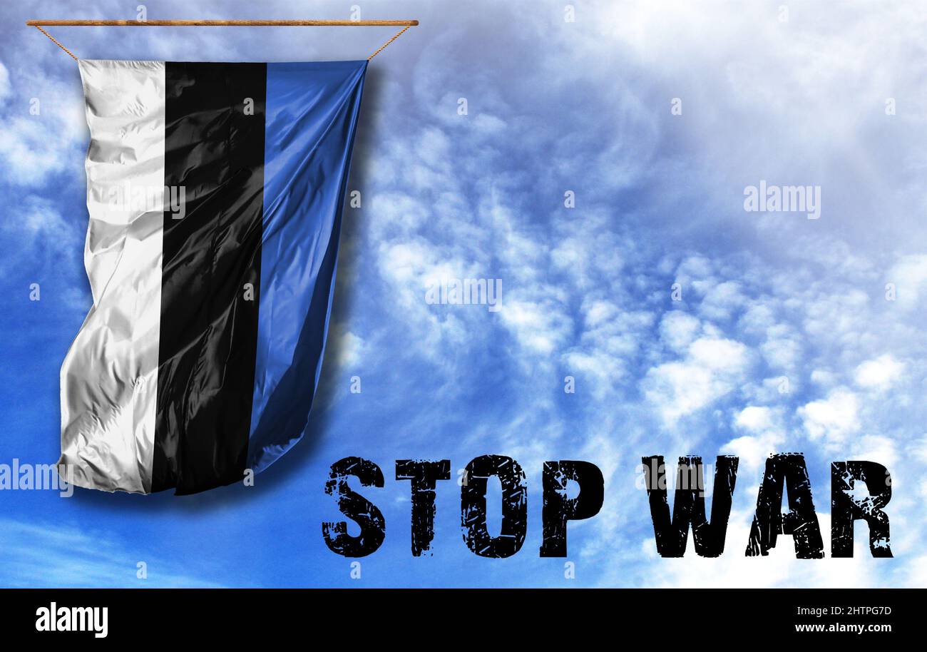Flag of Estonia with the caption stop war, the concept of stopping ...