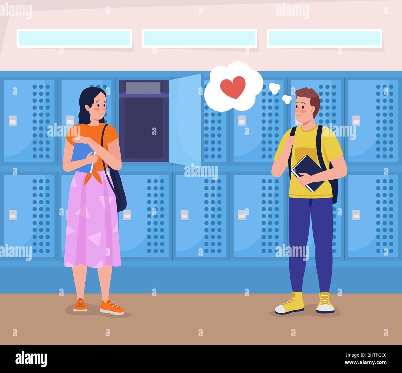 High school love flat color vector illustration Stock Vector Image ...