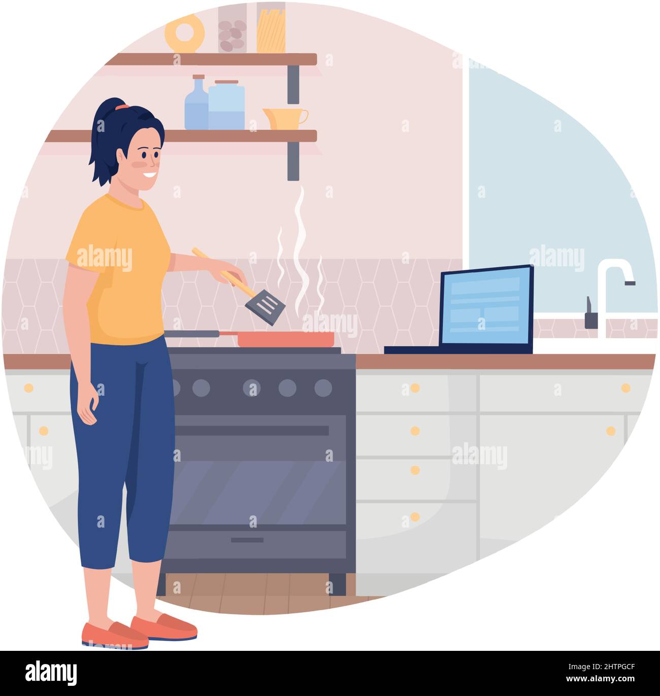 Woman cooking 2D vector isolated illustration Stock Vector Image & Art ...
