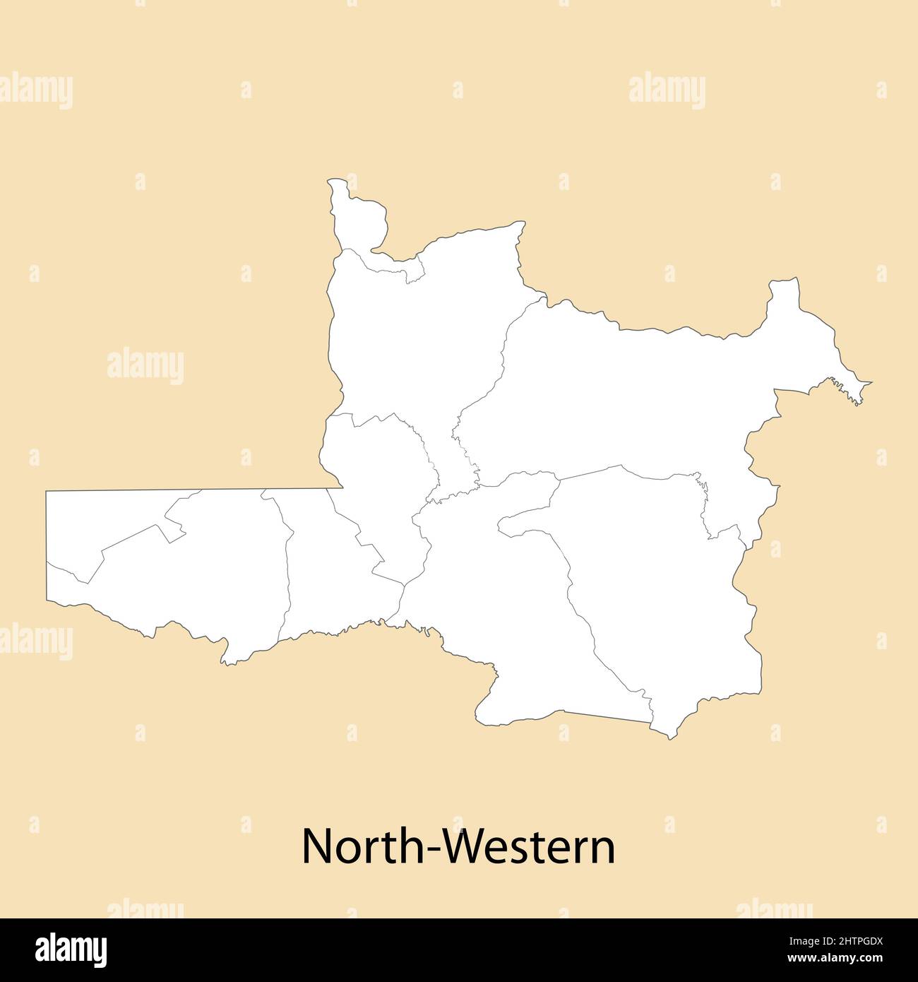 High Quality map of North-Western is a region of Zambia, with borders ...